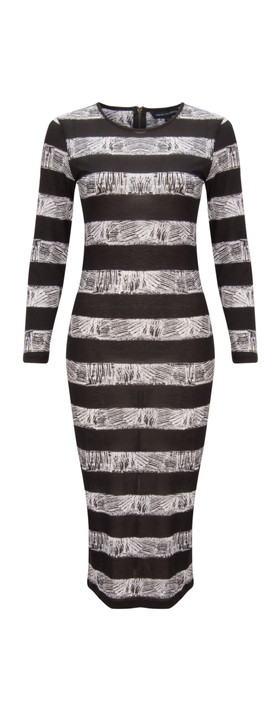 French Connection NEW - Crayon Striped Midi Dress in Black / White