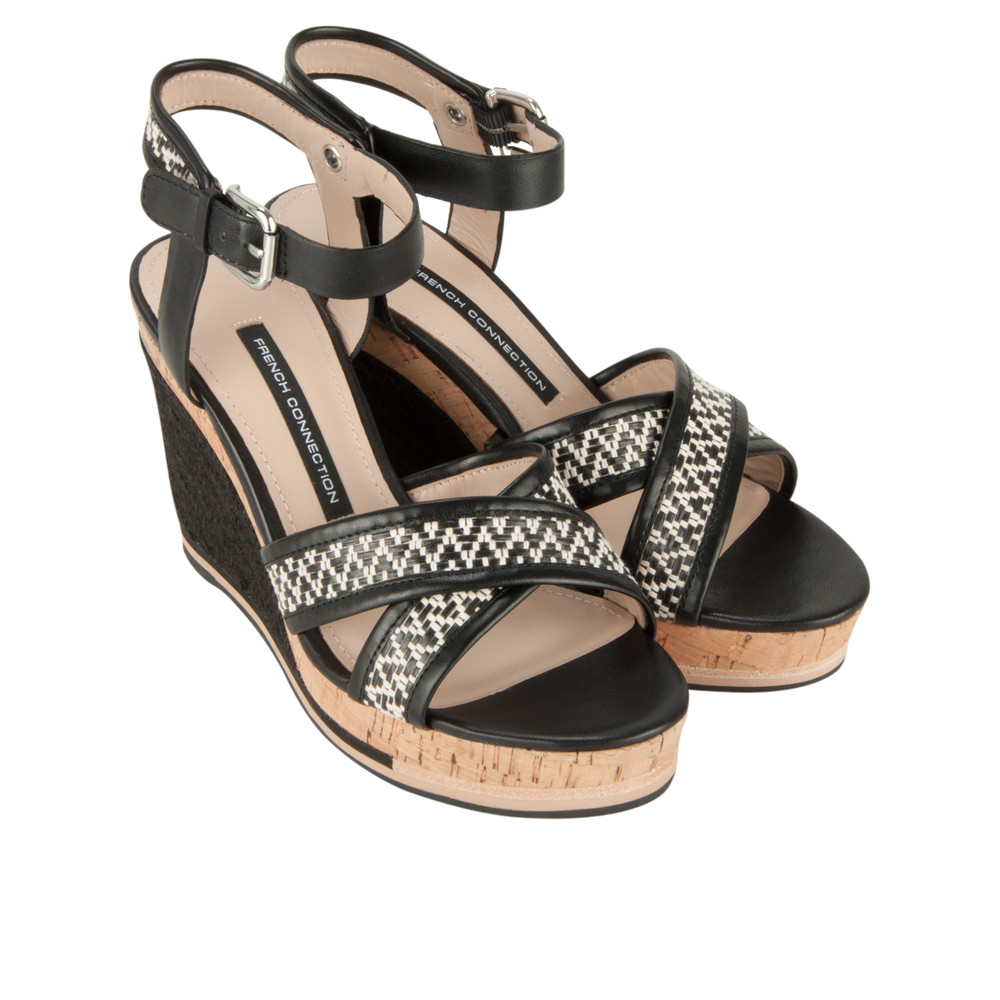 French Connection Shoes NEW - Lata Wedge in Black / White