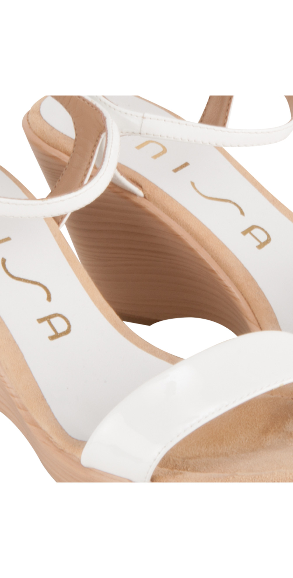 Unisa Shoes Rita Patent Wedge Sandal in White
