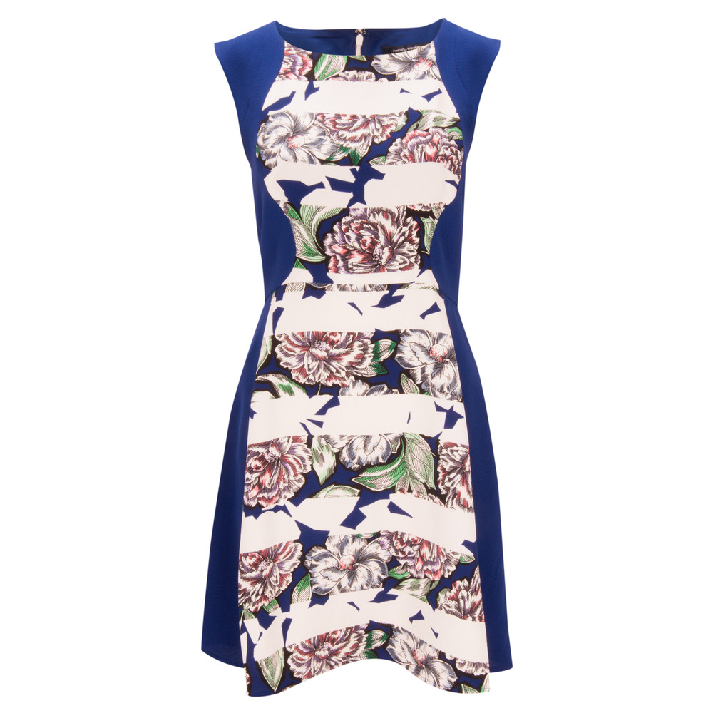French Connection Bonita Spring Stripe Skater Dress in Monarch Blue