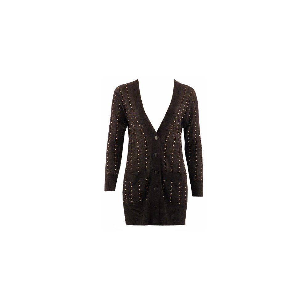 French Connection Deconstructured Gold Studded Cardigan in Black