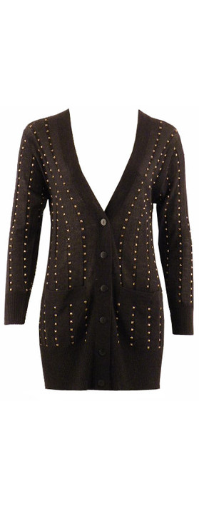 French Connection Deconstructured Gold Studded Cardigan in Black