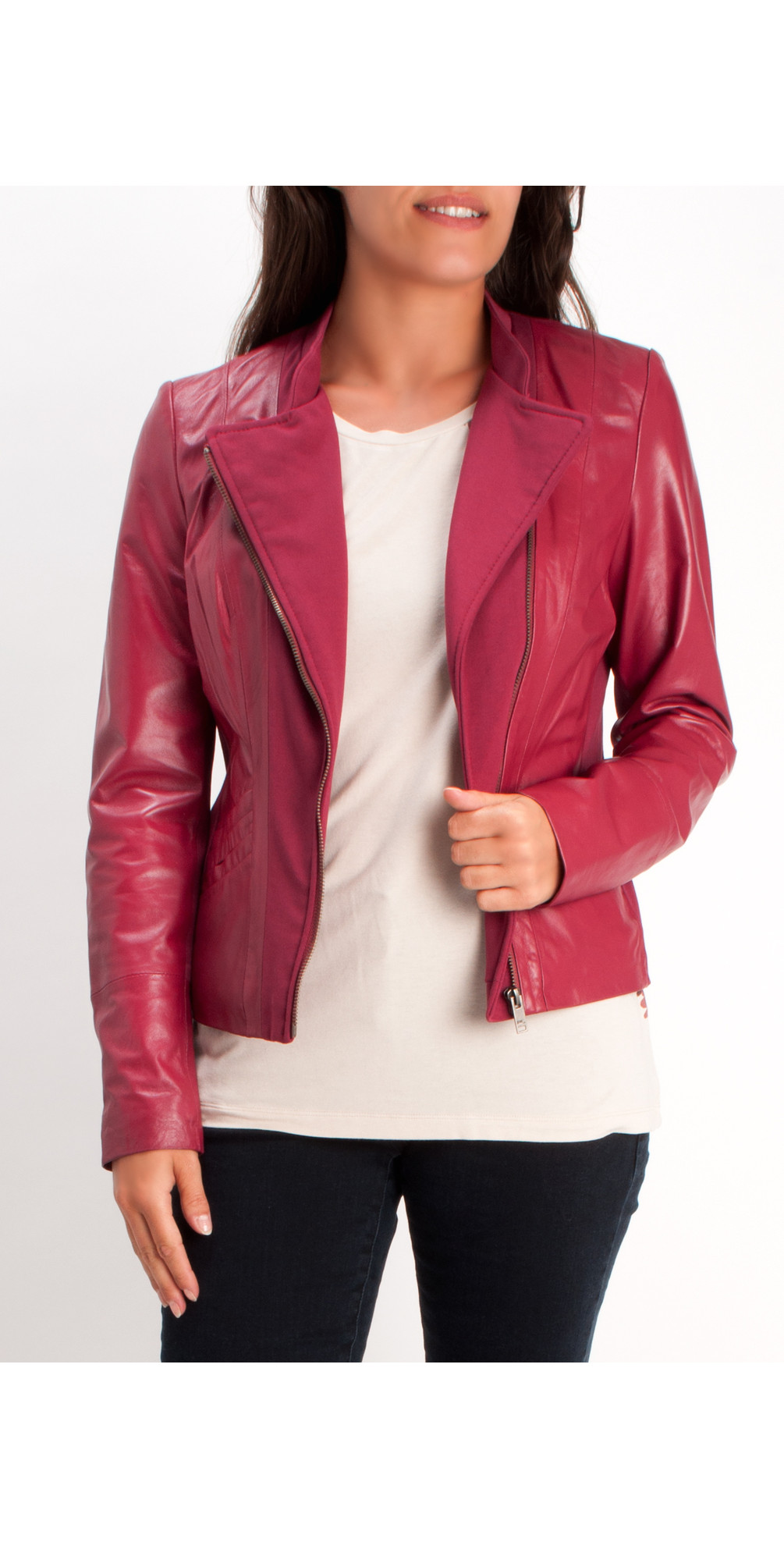 Sandwich Clothing Structured Leather Jacket in Light Cranberry