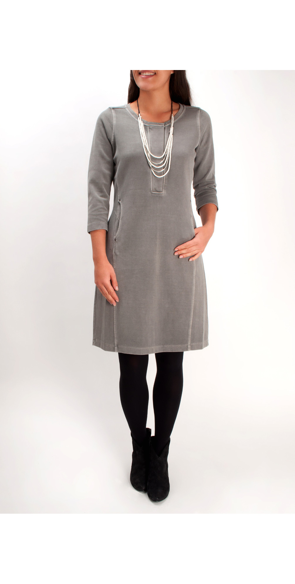 Sandwich Clothing Cotton Interlock Dress in Washed Steel