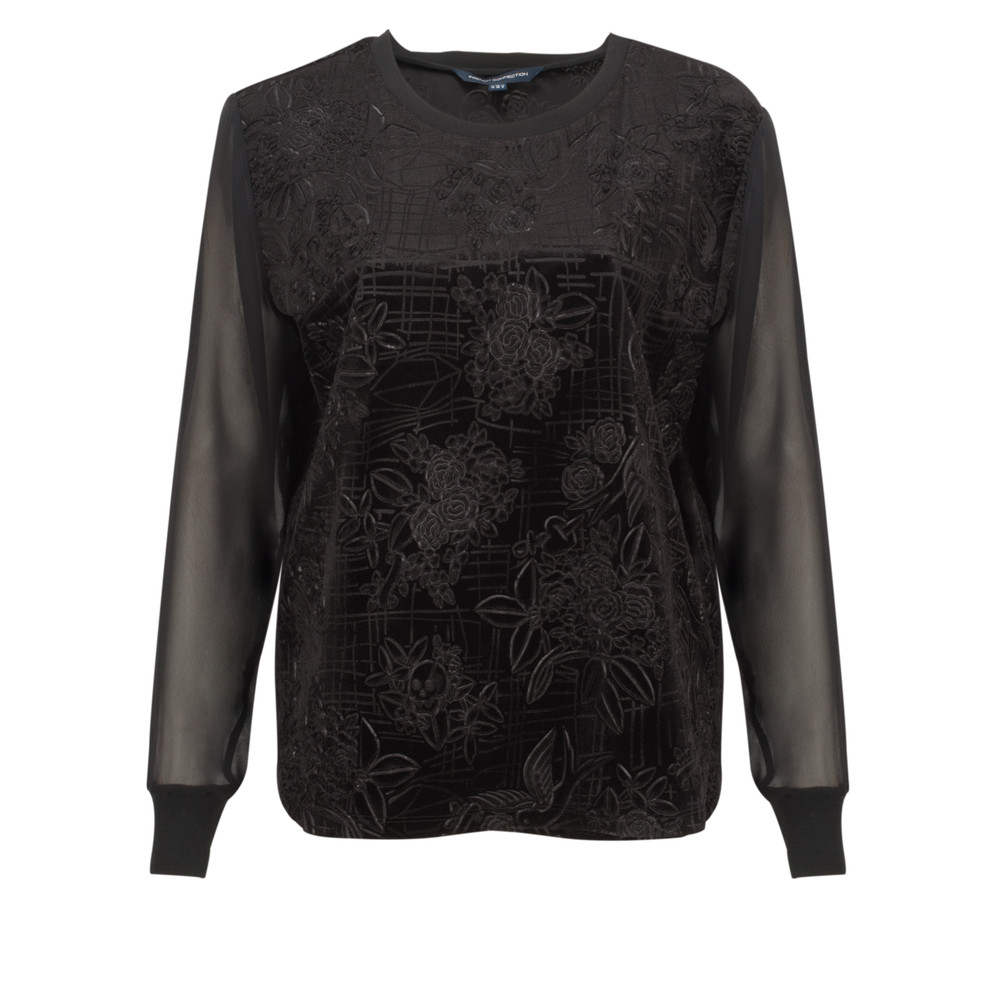 French Connection Downtown Velvet Floral Top in Black