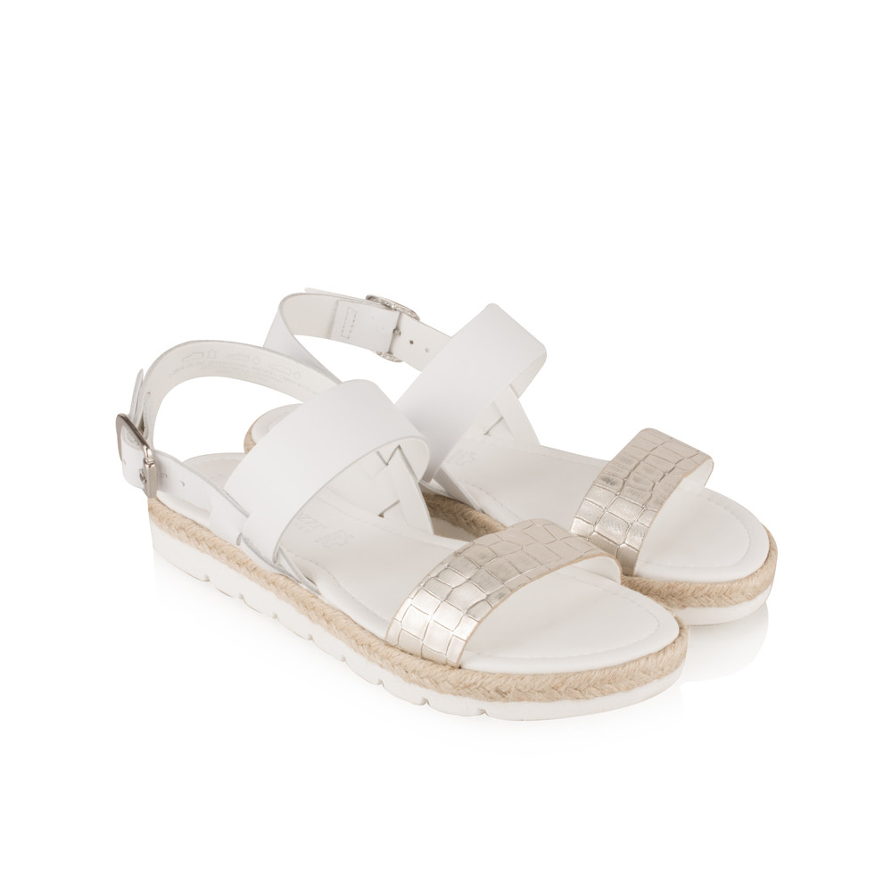 Marco Tozzi Snakeskin Two Tone Leather Sandal in White