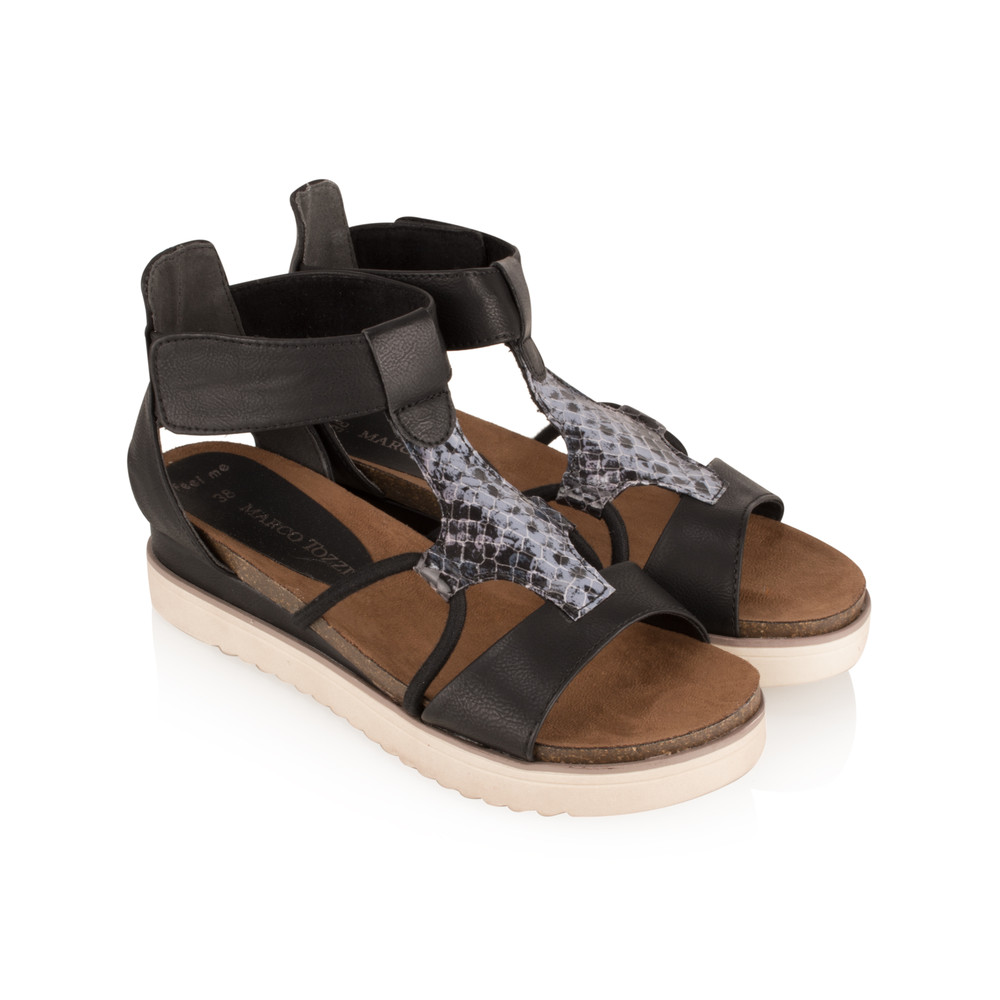 Marco Tozzi Flatform Sandal in Black