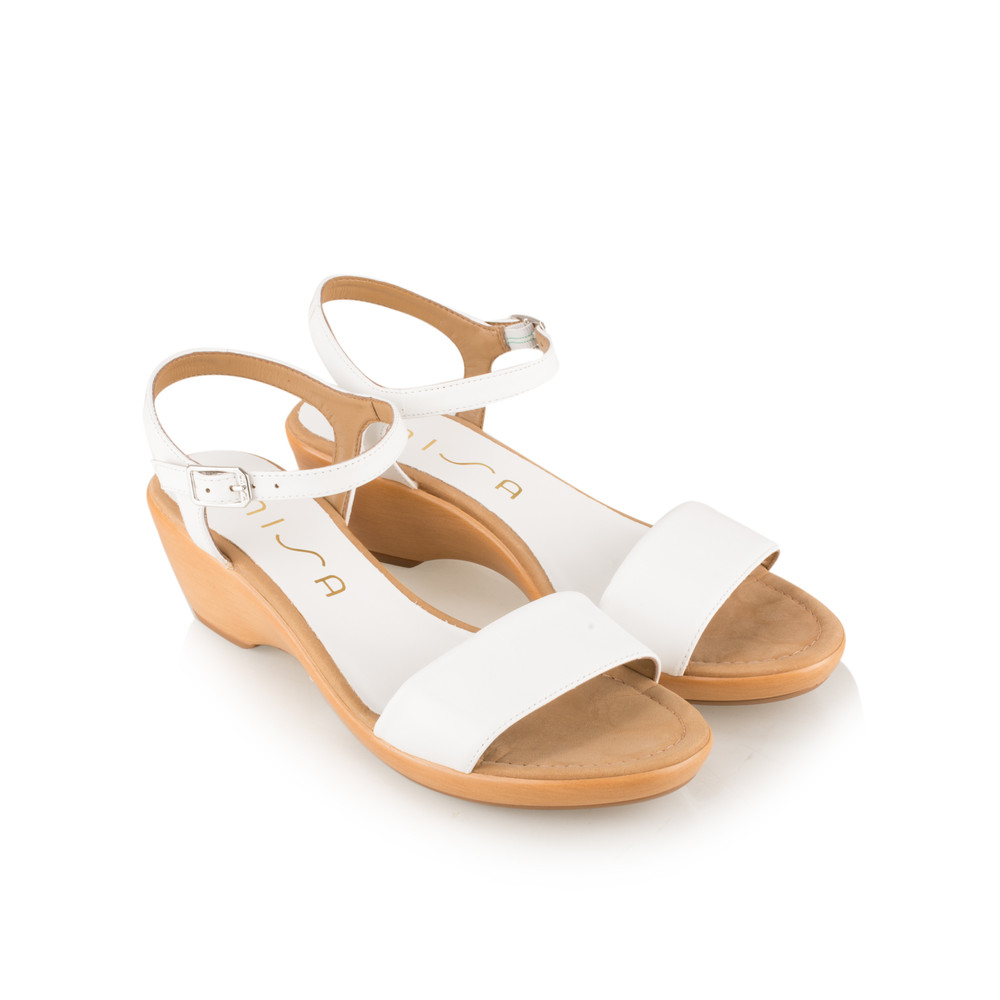 Unisa Shoes Irita Leather Wedge Sandal in White
