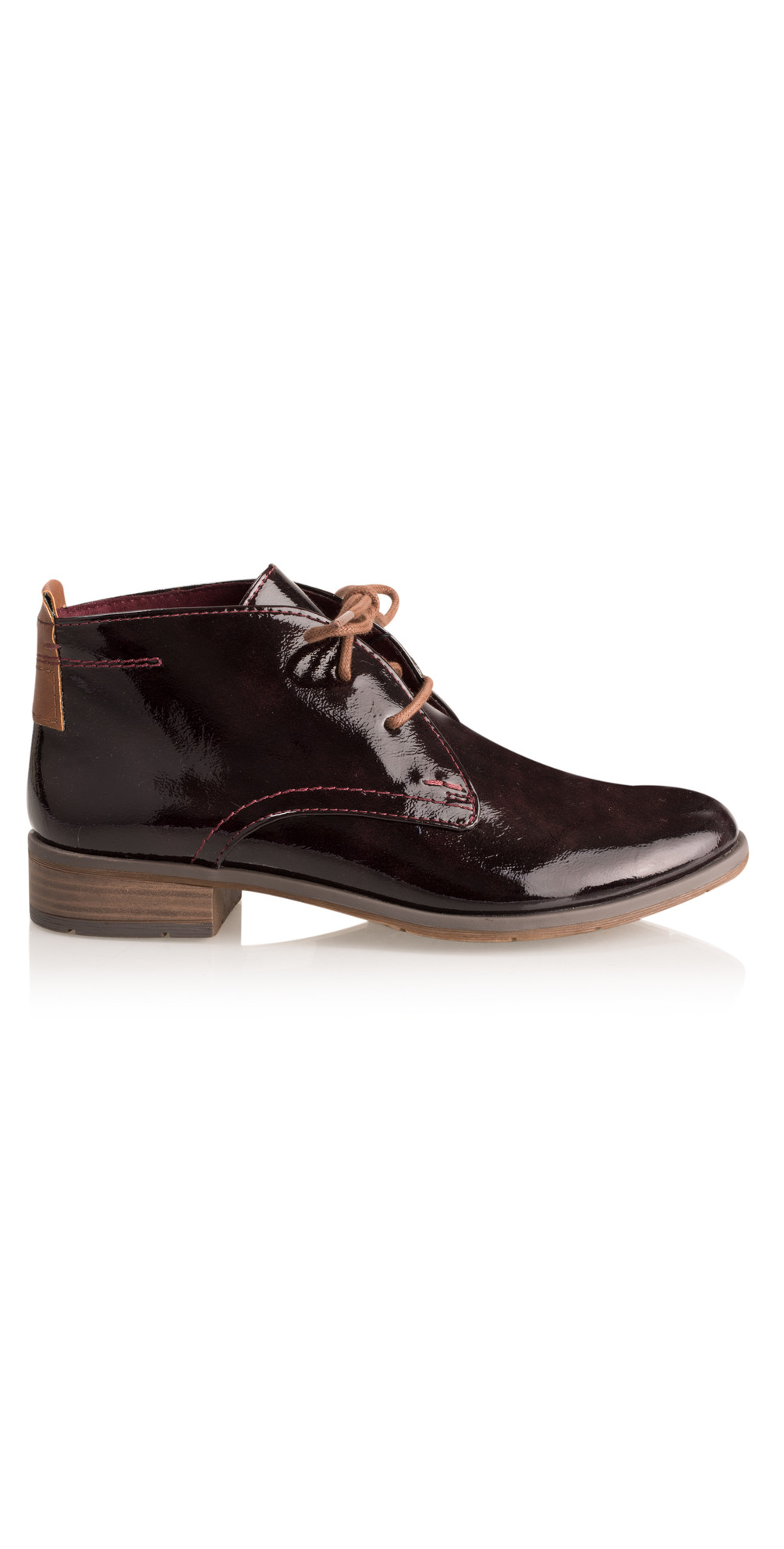 Marco Tozzi Patent Lace Shoe Boot in Merlot