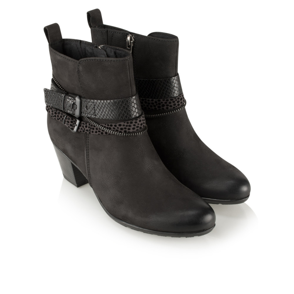 Marco Tozzi Leather Mix Buckle Ankle Boot in Black
