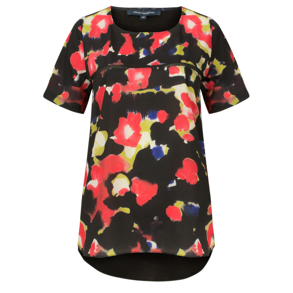 French Connection Bella Crepe Light Short Sleeve Top in Black Multi