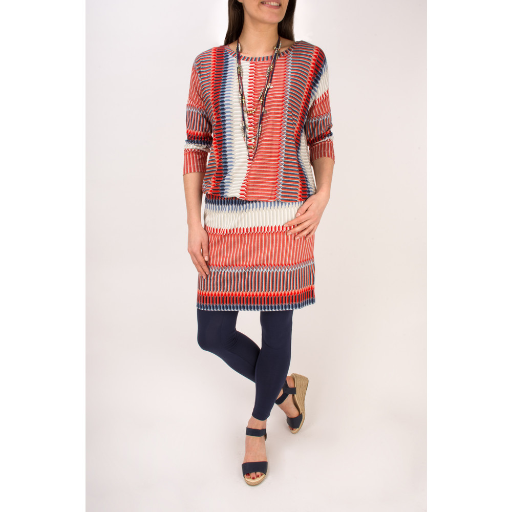 Sandwich Clothing Striped Jersey Dress With Gathered Waist in True Red