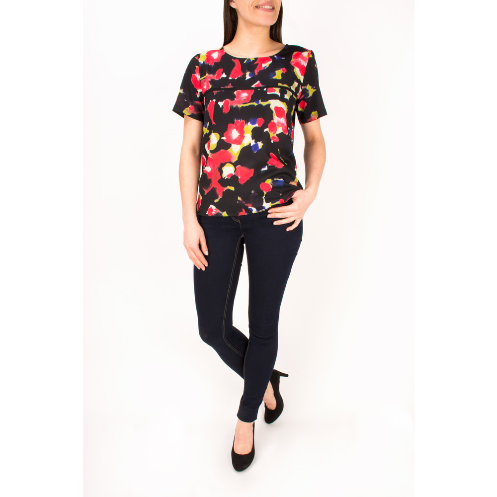 French Connection Bella Crepe Light Short Sleeve Top in Black Multi
