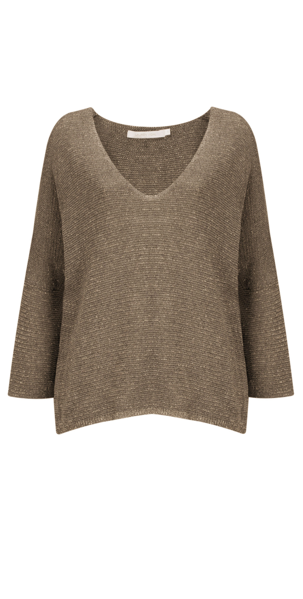 Lauren Vidal Ako Metallic Fleck V-Neck Top in Sienne Copper