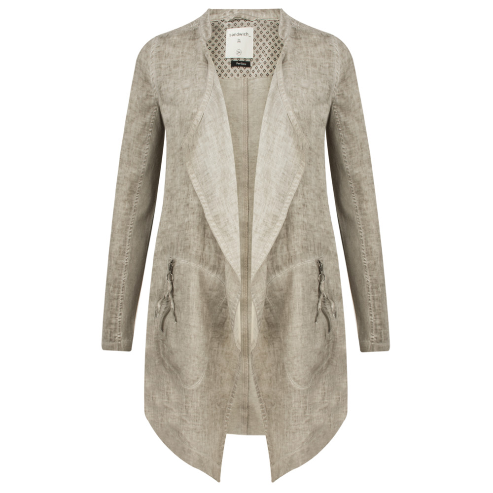 Sandwich Clothing Longline Open Front Linen Jacket in Pebble Sand