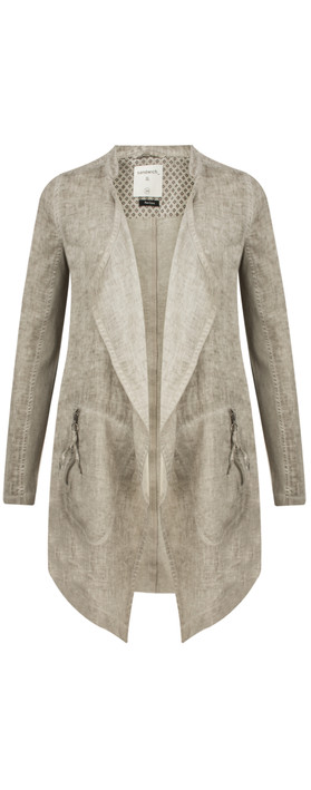 Sandwich Clothing Longline Open Front Linen Jacket in Pebble Sand
