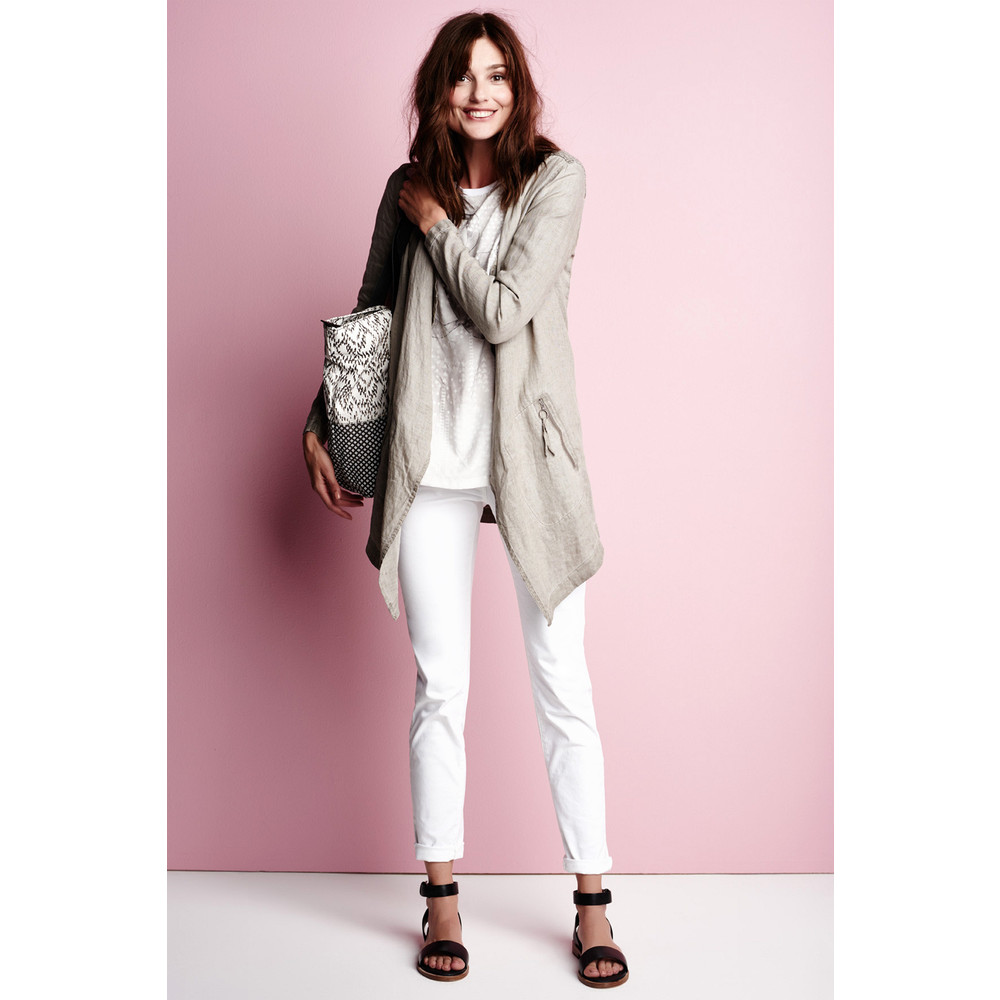 Sandwich Clothing Longline Open Front Linen Jacket in Pebble Sand