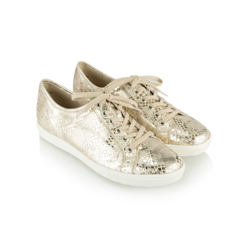 Caprice Footwear Metallic Leather Trainer Shoe in Gold