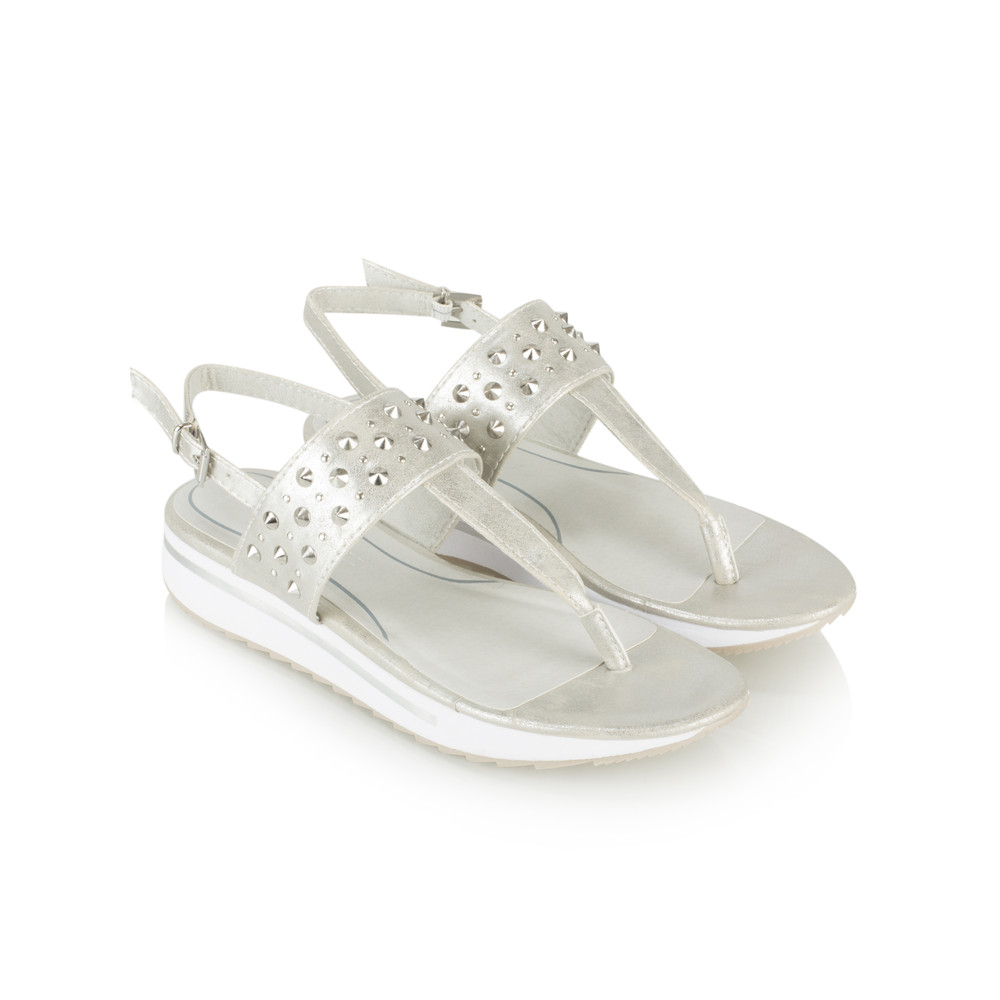Marco Tozzi Sporty Metallic Sandal in Silver