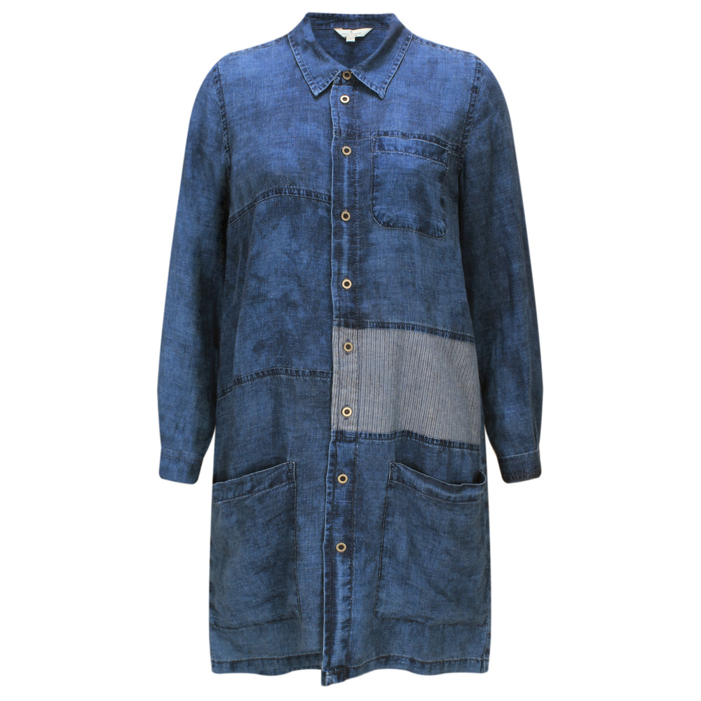 French Connection Garie Denim Mix Long Sleeve Shirt Dress in Indigo