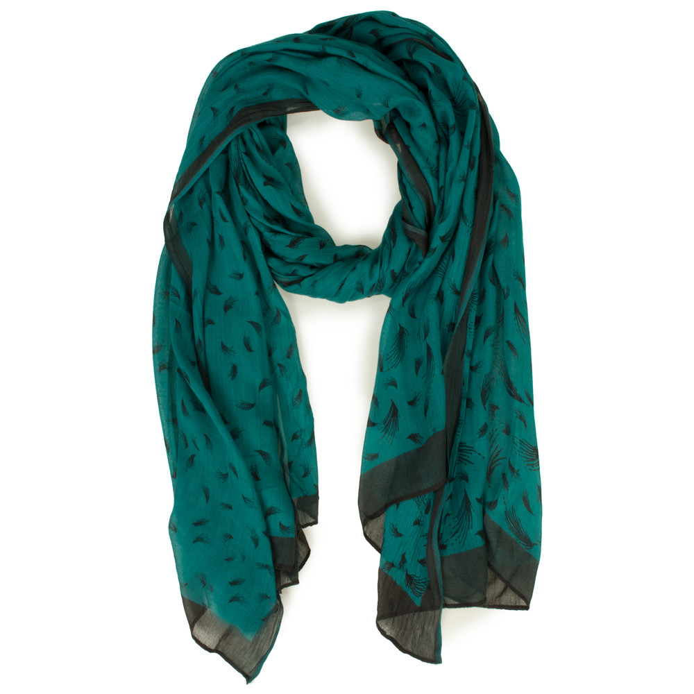 Sandwich Clothing Feather Print Scarf in Peacock Green