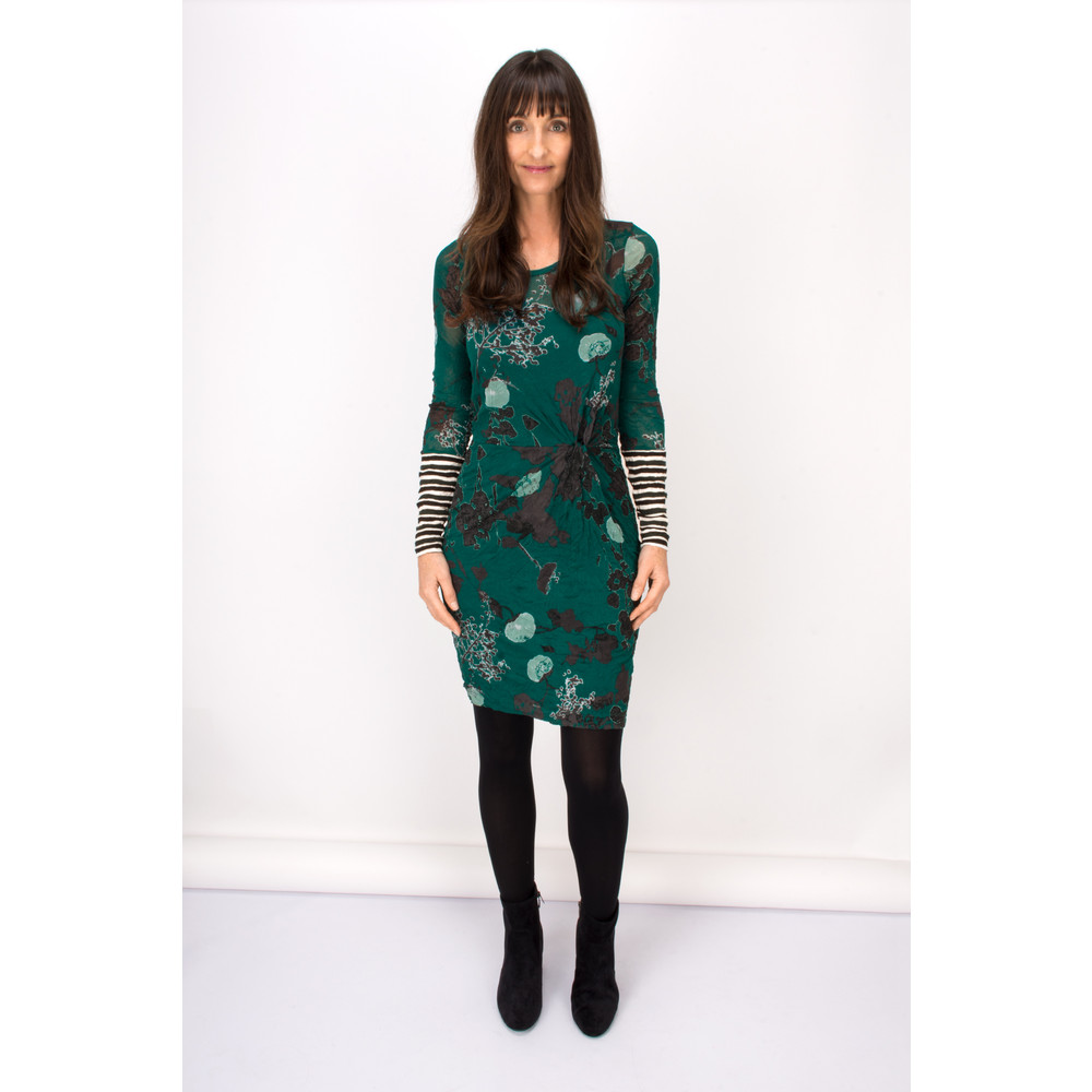 Sandwich Clothing Floral Print Ruched Waist Dress in Peacock Green