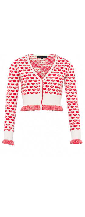 French Connection Kiss Knit Cardigan in Summer White/Blazer Red