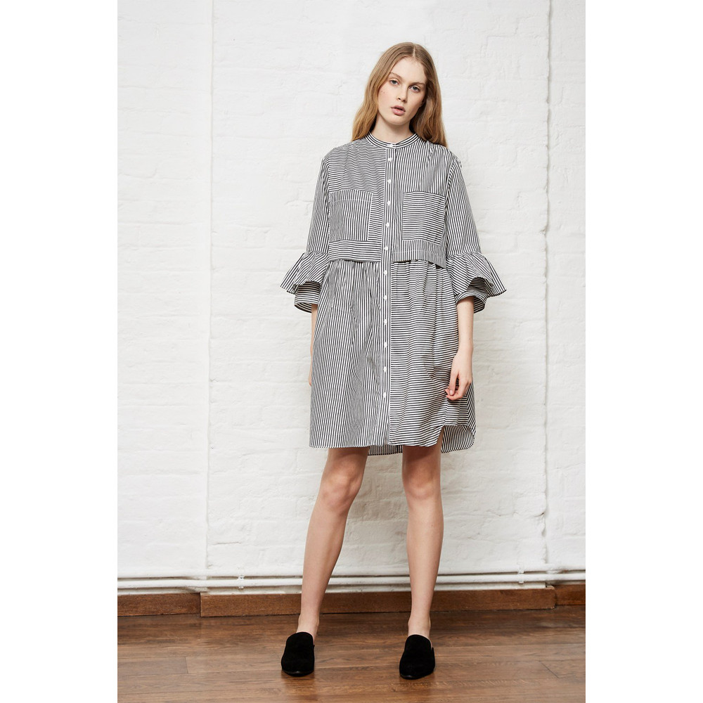 French Connection Summer Stripe Oversized Shirt Dress in Black/Linen White