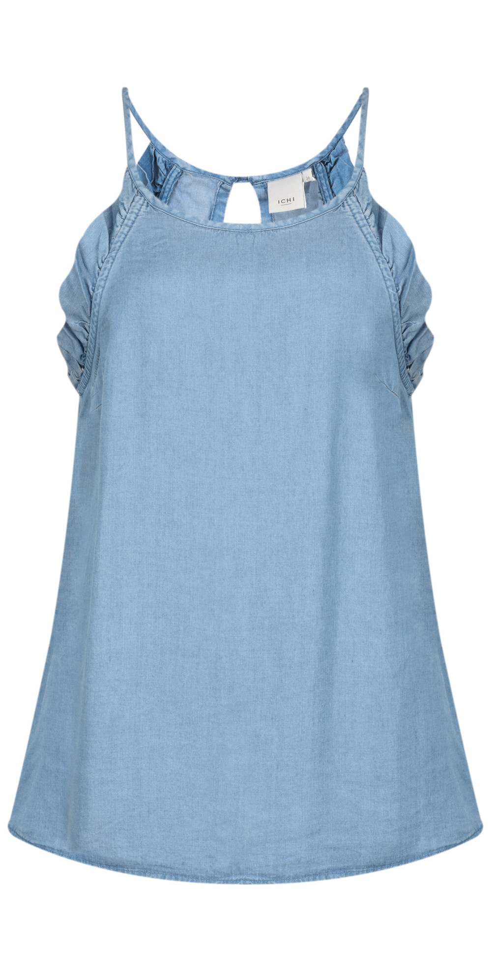 ICHI Delta Denim Cami in Mid Blue