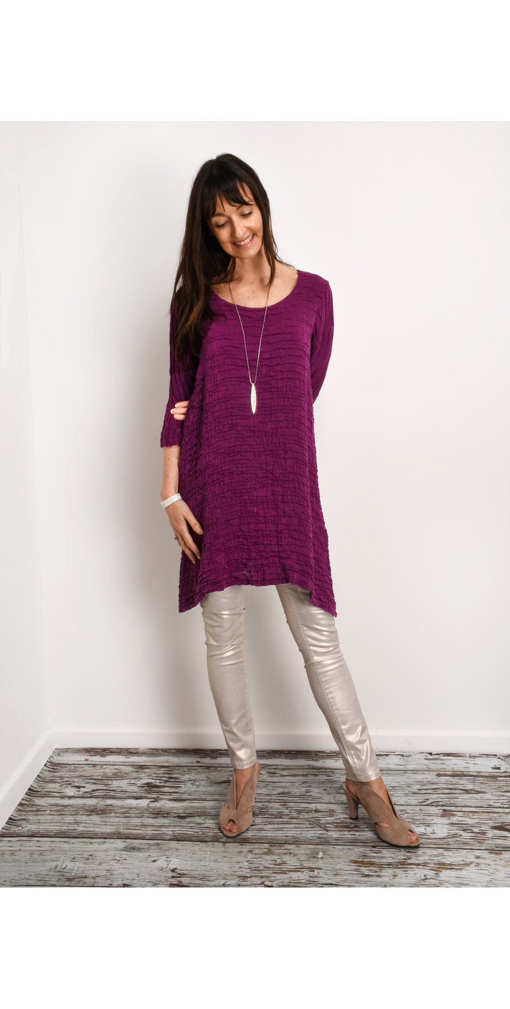 Grizas Laura Crush Linen Tunic in Fuchsia