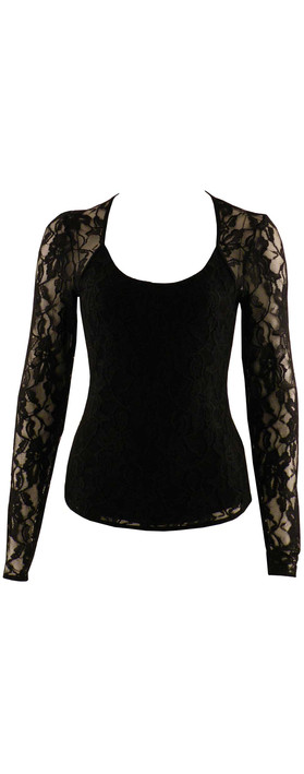 Stills Clothing Long Sleeve Stretch Lace Top in Black