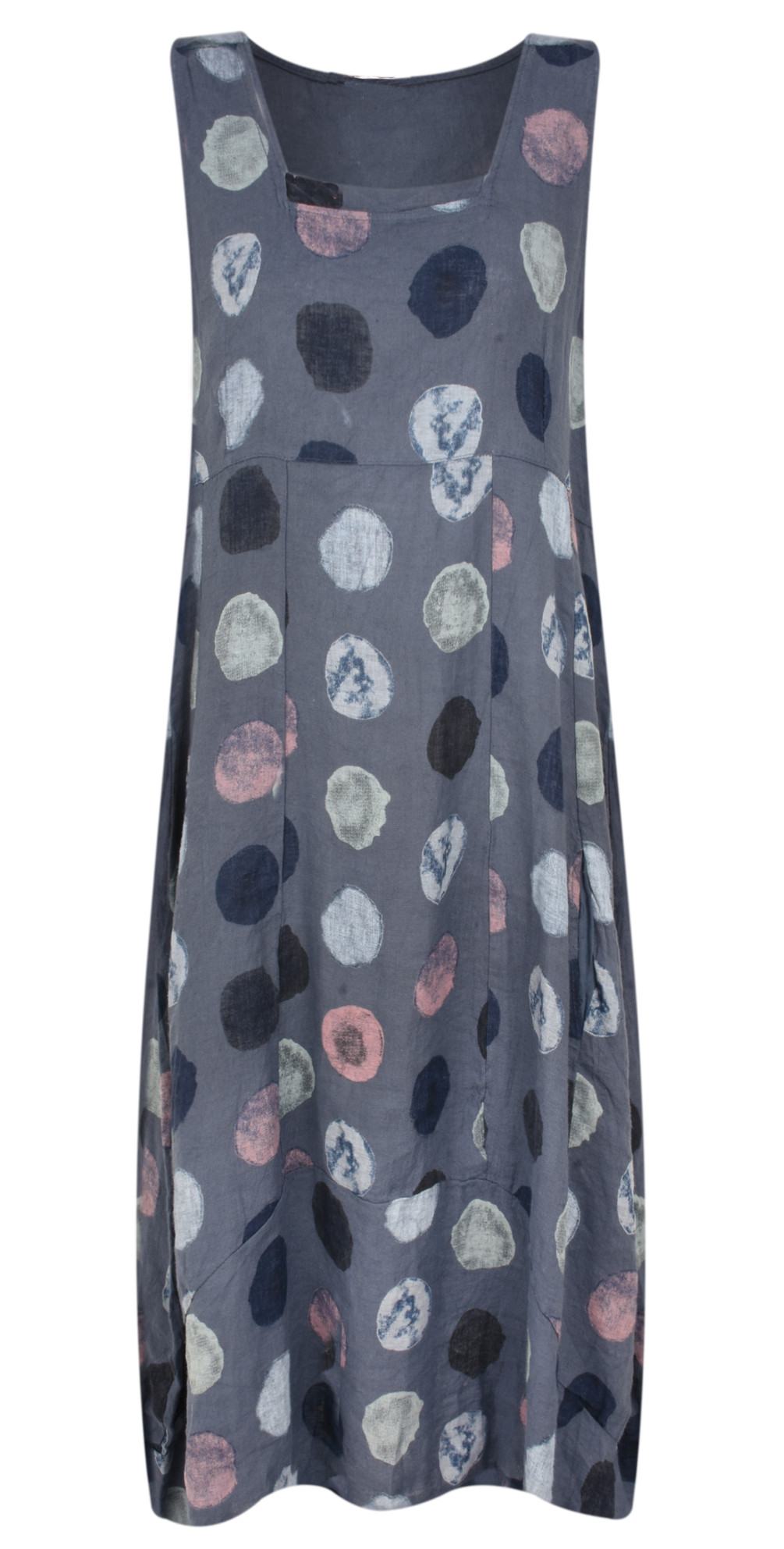 TOC Dinny Long Spot Linen Dress in Steel Blue 64