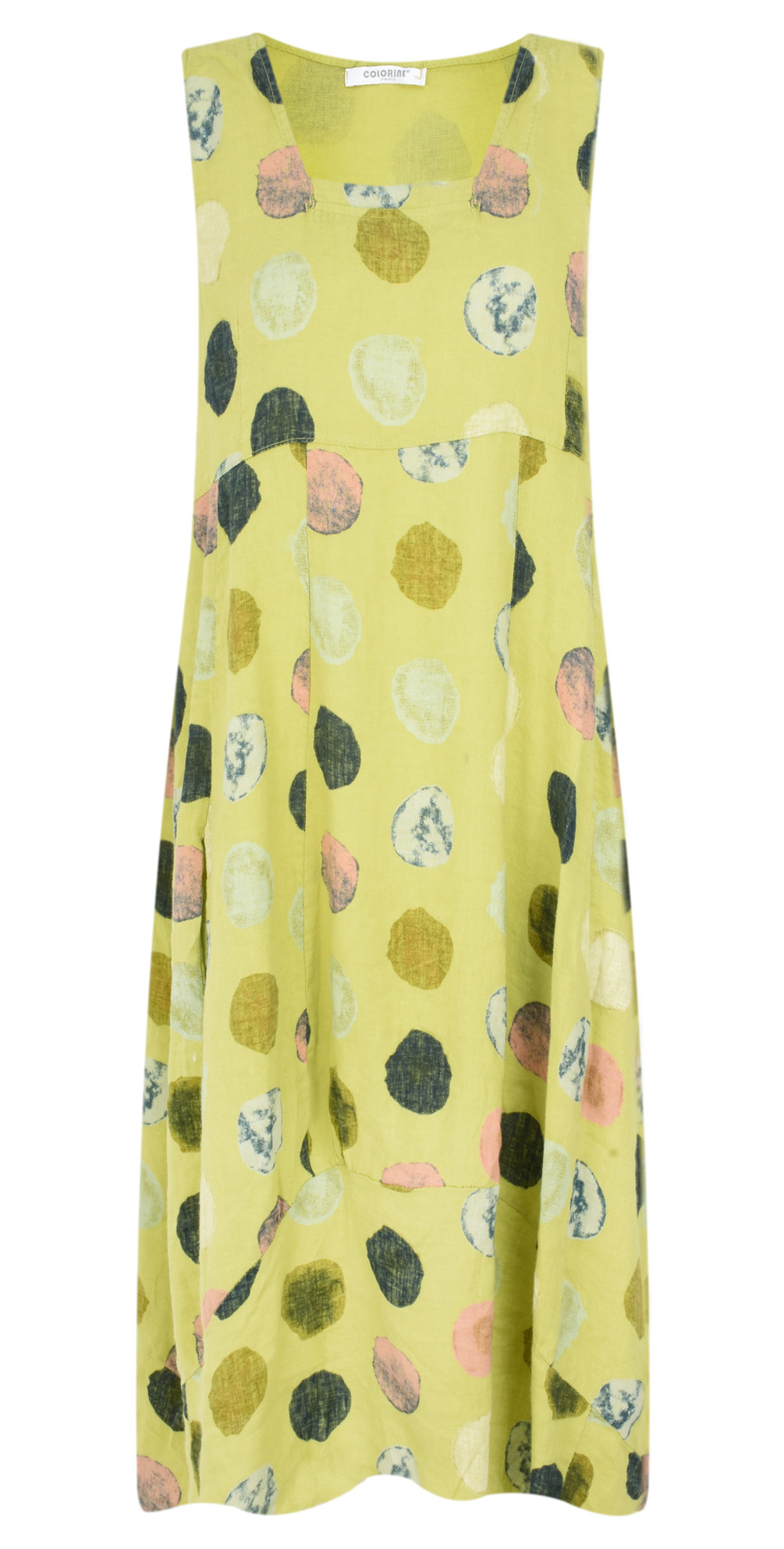 TOC Dinny Long Spot Linen Dress in Lime