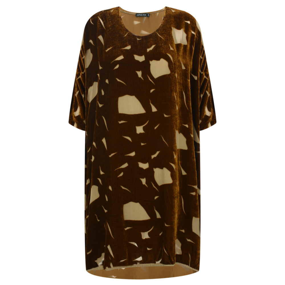 Grizas Julki Devore Velvet Tunic in Golden Khaki