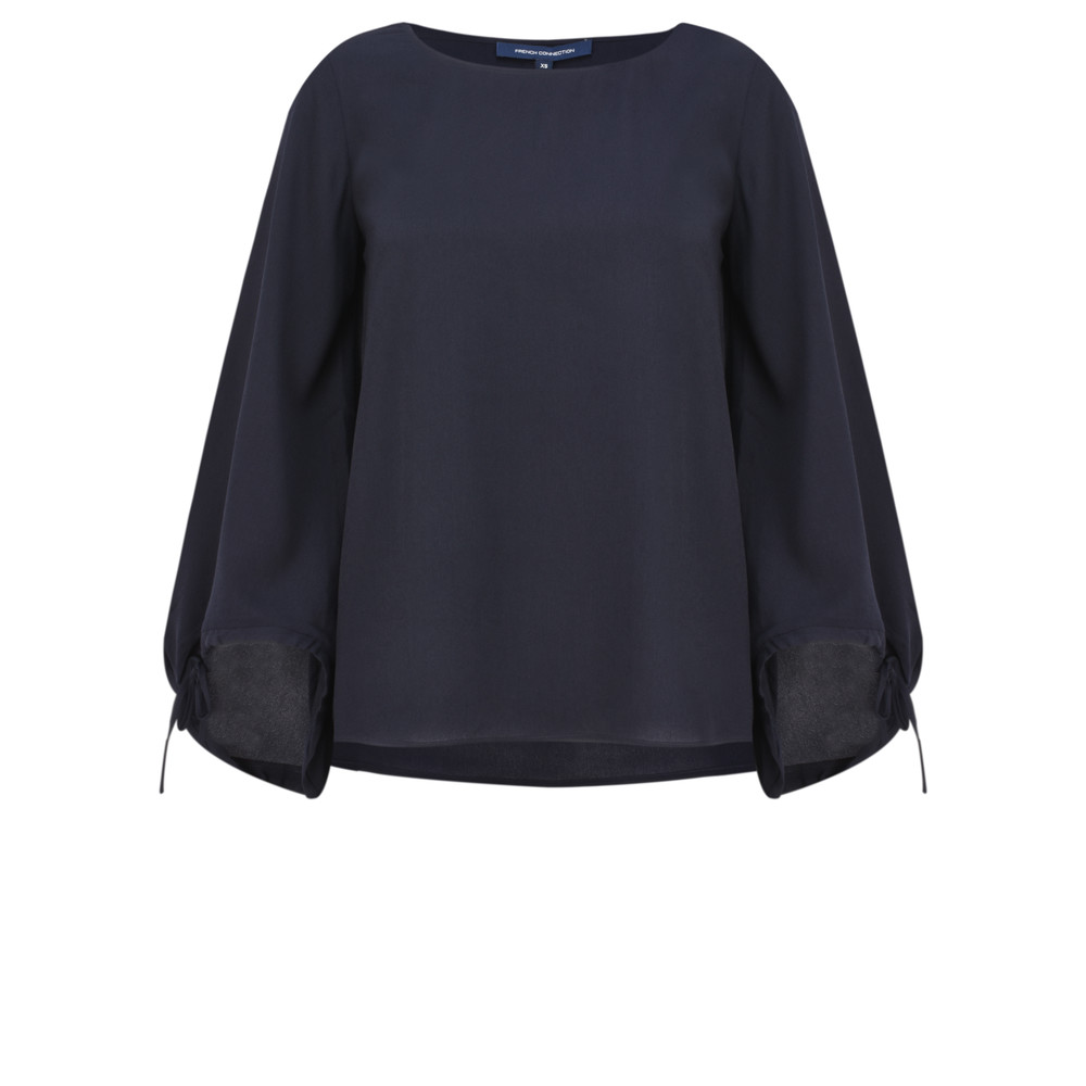French Connection Crepe Fluted Sleeve Blouse in Utility Blue