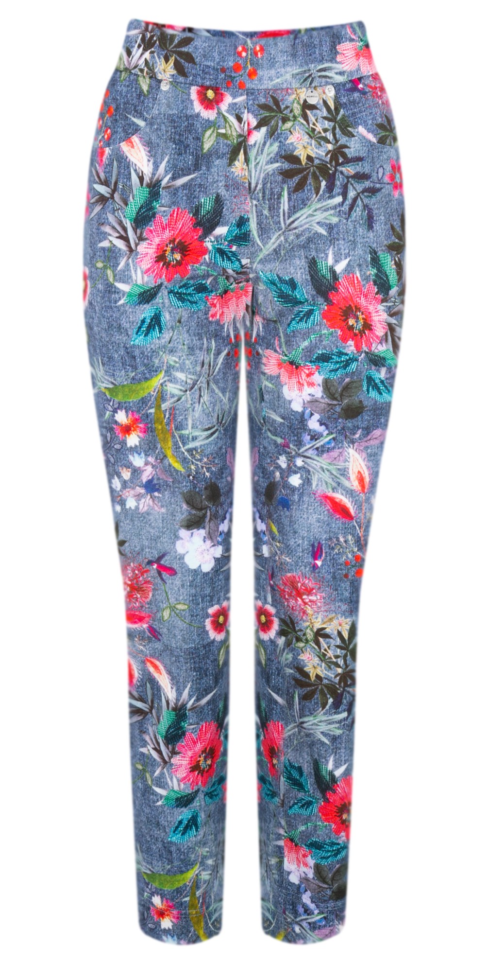Robell Rose 09 Floral Print Cropped Trousers in Light Denim