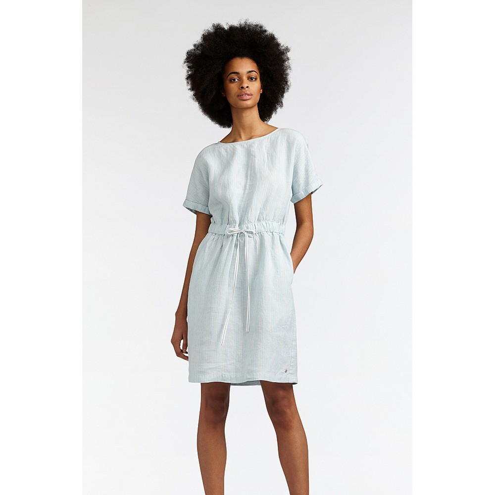 Sandwich Clothing Fine Stripe Linen Dress in Forget-Me-Not