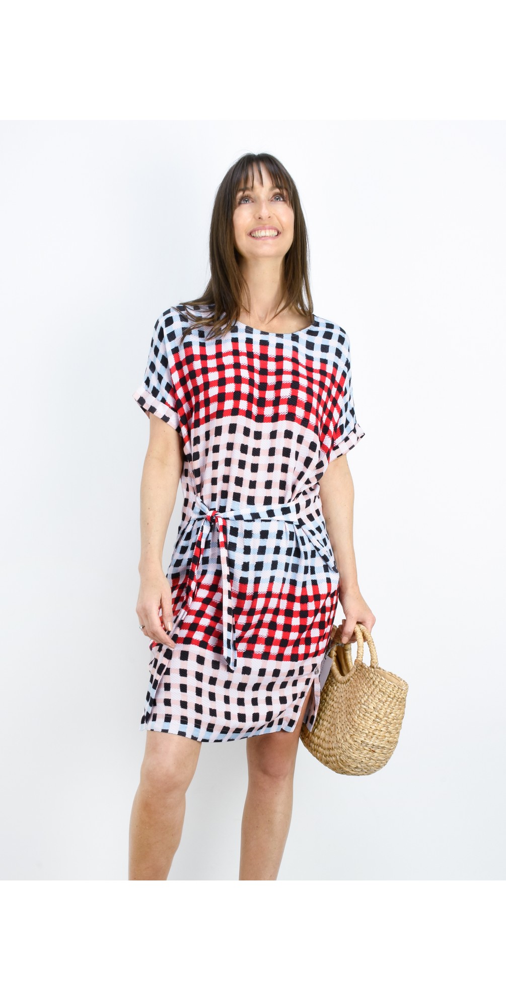 Sandwich Clothing Printed Check Dress in Washed Rose