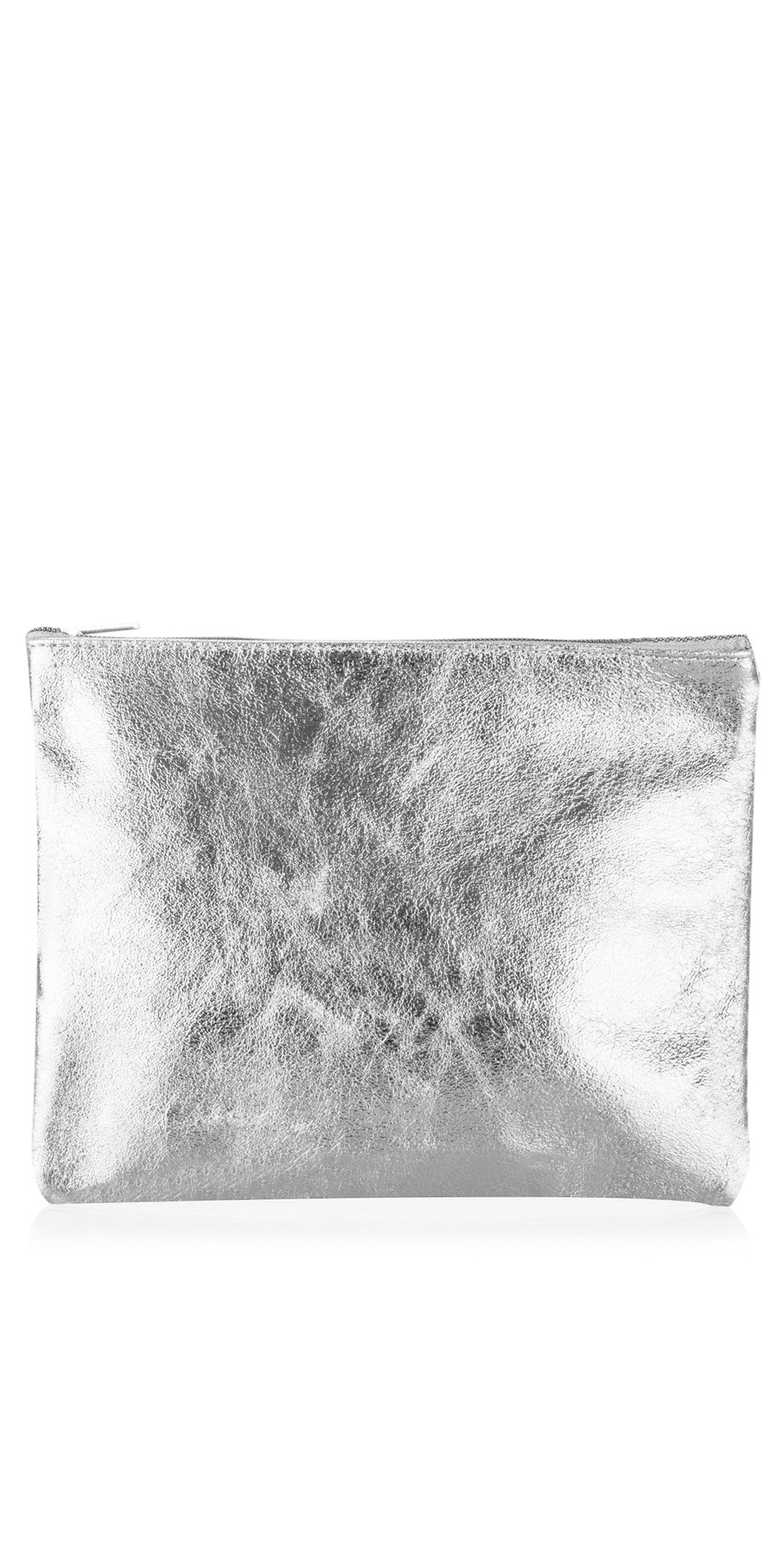 Gemini Label Shoes Cosmo Metallic Leather Pouch Bag in Silver