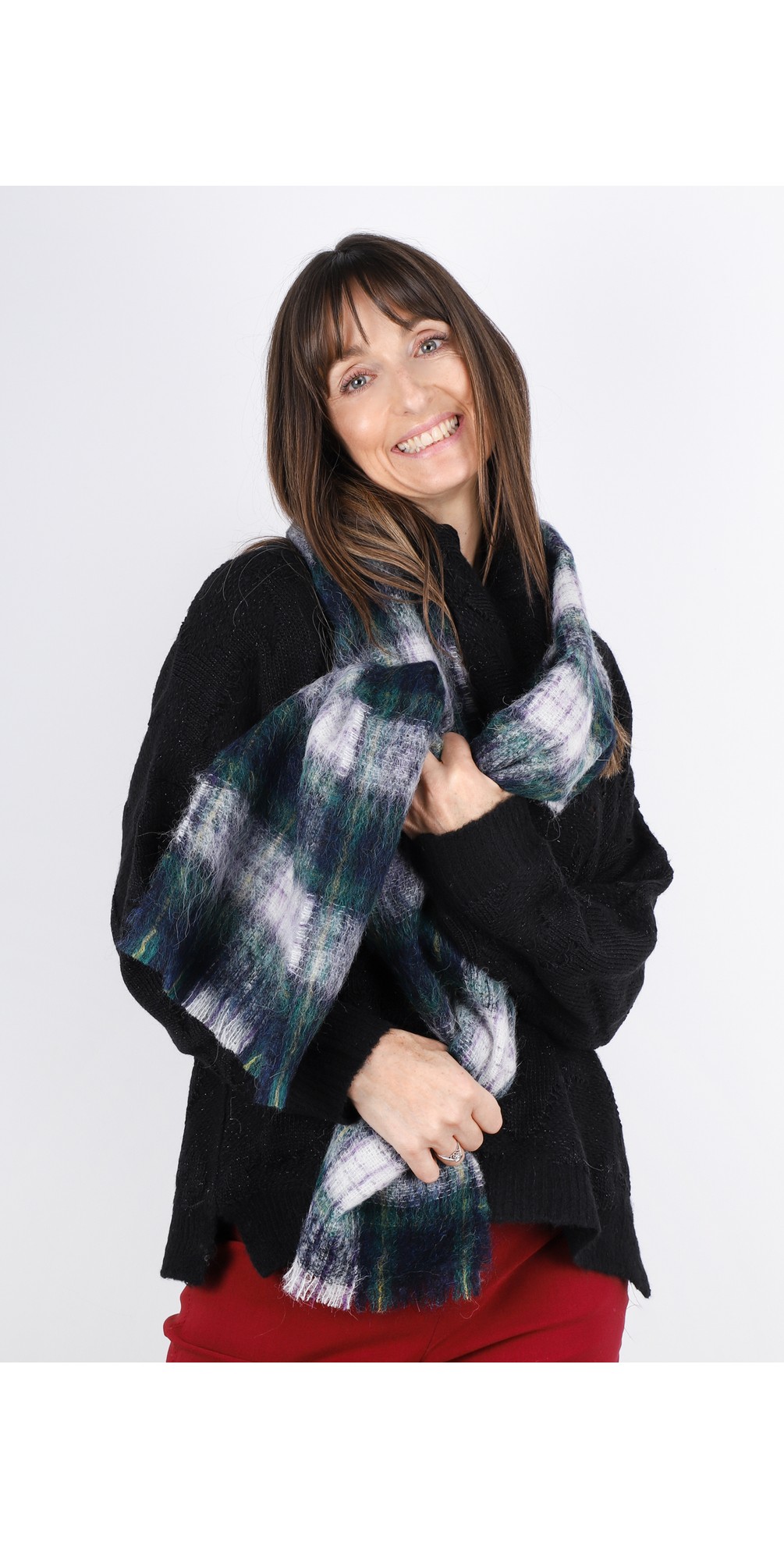 BeckSondergaard Ingva Check Wool Scarf in Green