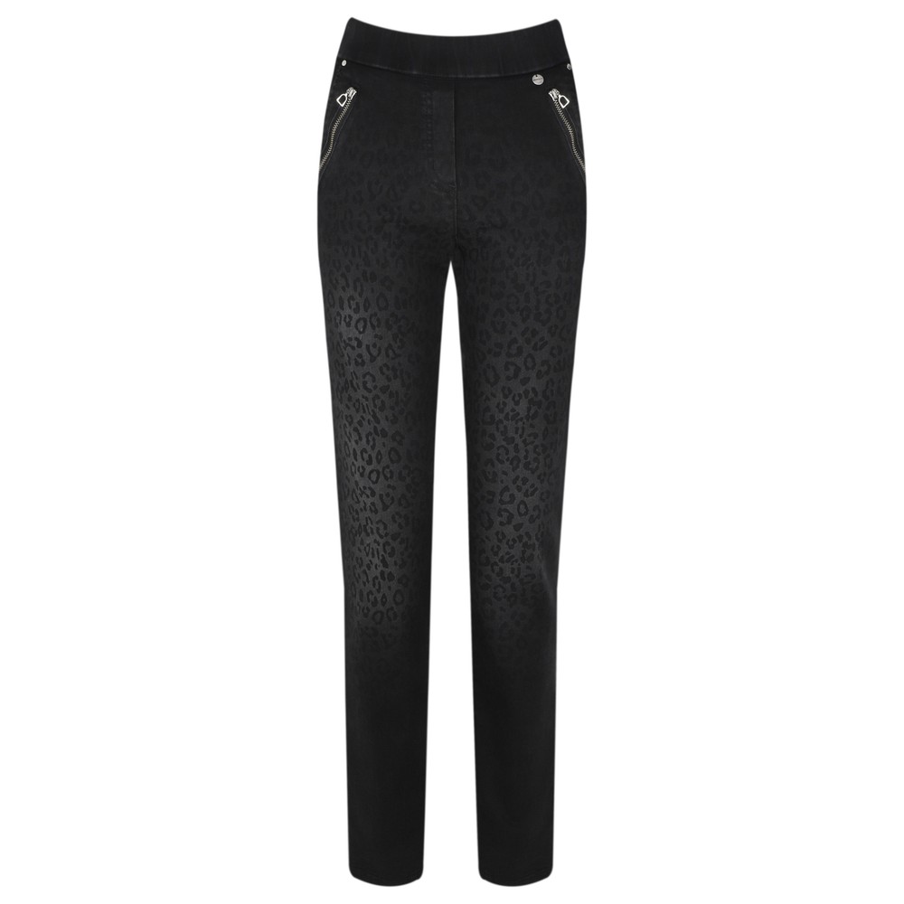 Robell Nena 78cm Animal Print Denim Jeans in Dark Grey
