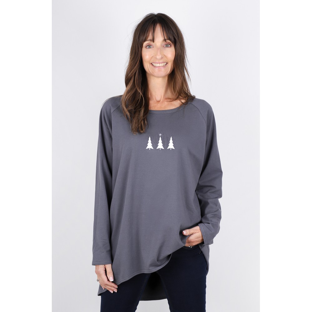 Chalk Robyn Triple Tree Top in Charcoal / White