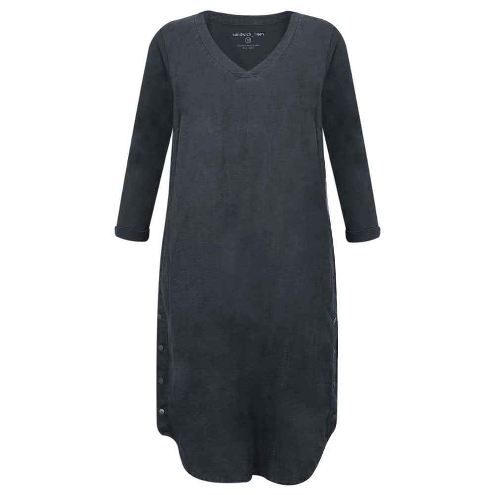 Sandwich Clothing Three Quarter Sleeve Linen Blend Dress in Navy