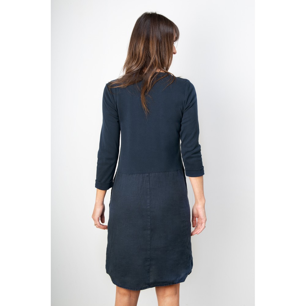 Sandwich Clothing Three Quarter Sleeve Linen Blend Dress in Navy