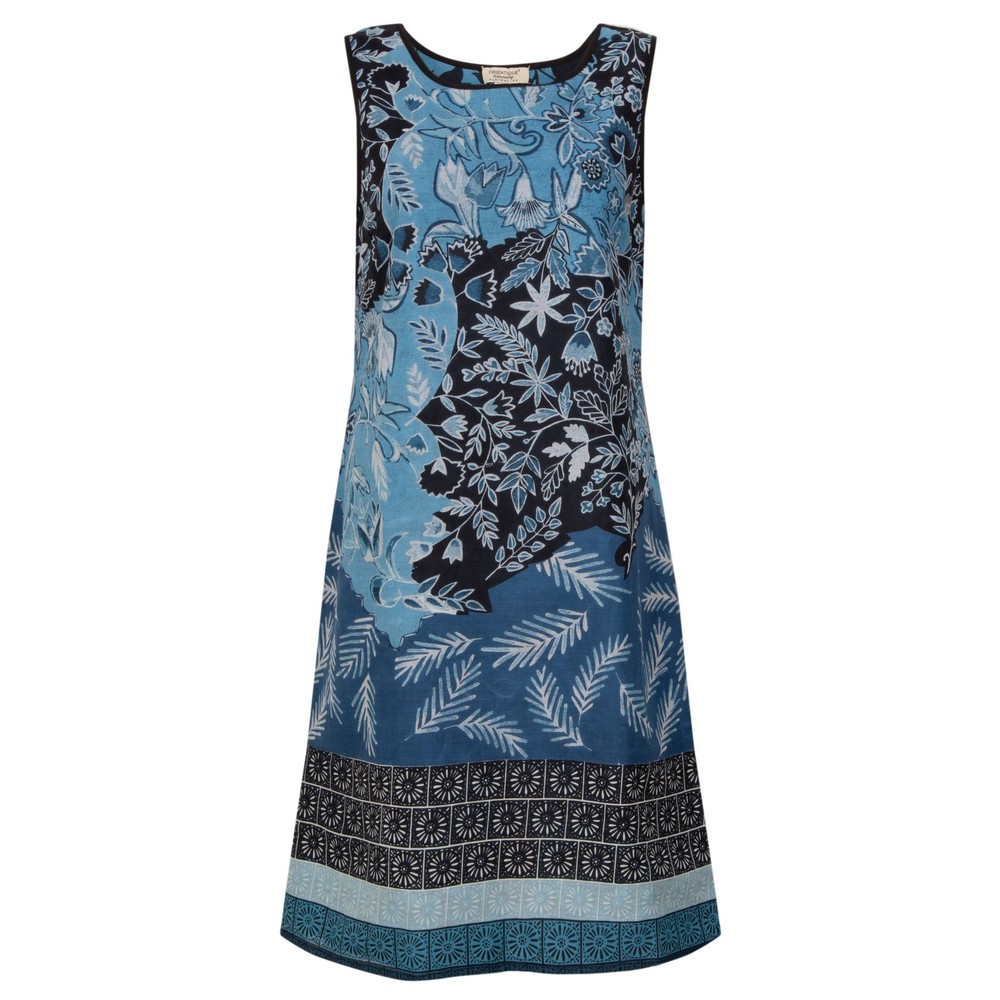 Orientique Crete Reversible Shift Dress in Blue Multi Print