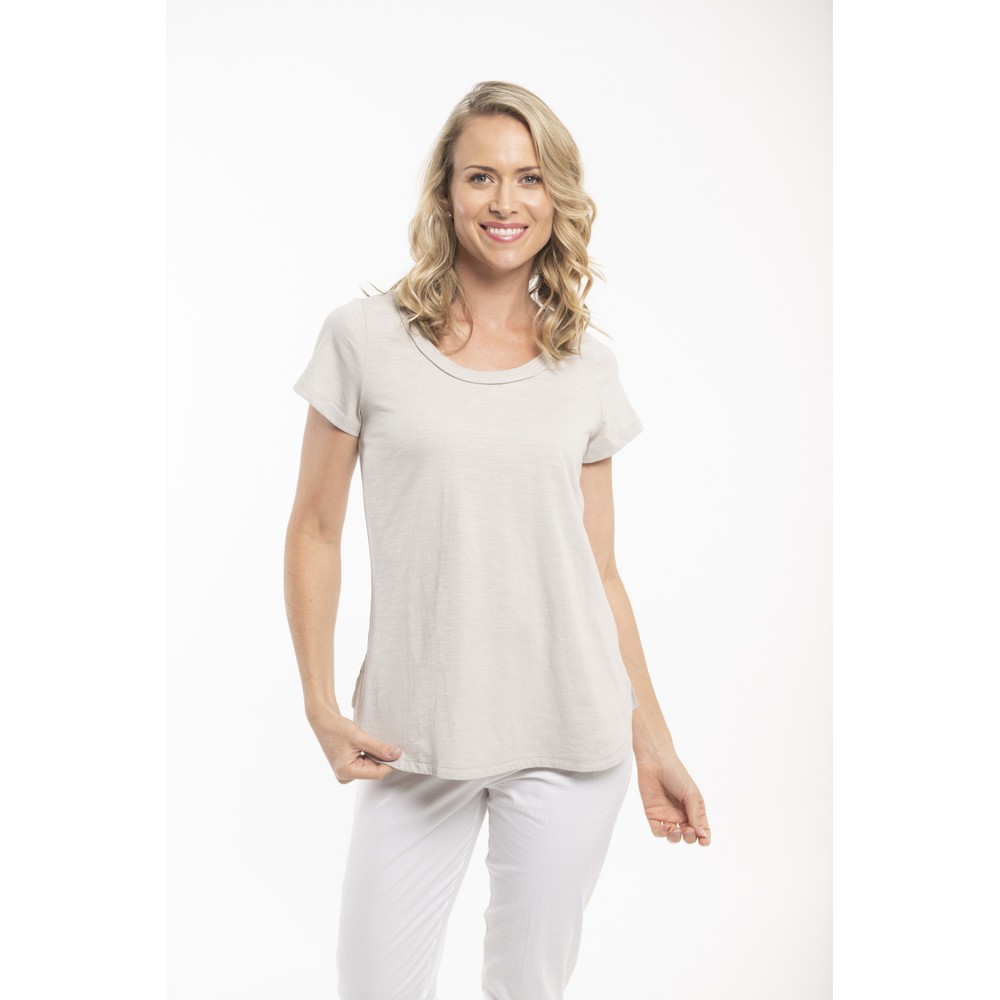 Orientique Essential Short Sleeve Top in Sand