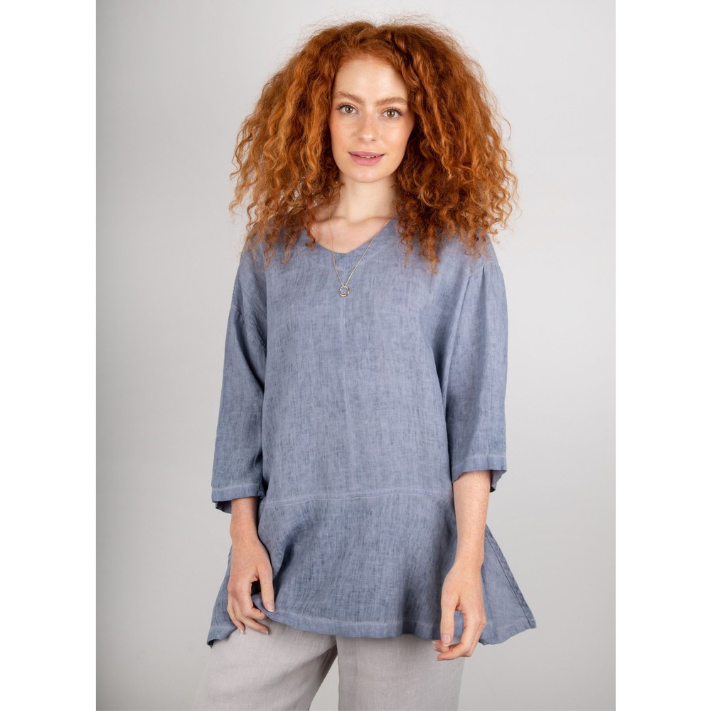 Focus 3/4 Sleeve Linen Tunic in Blue