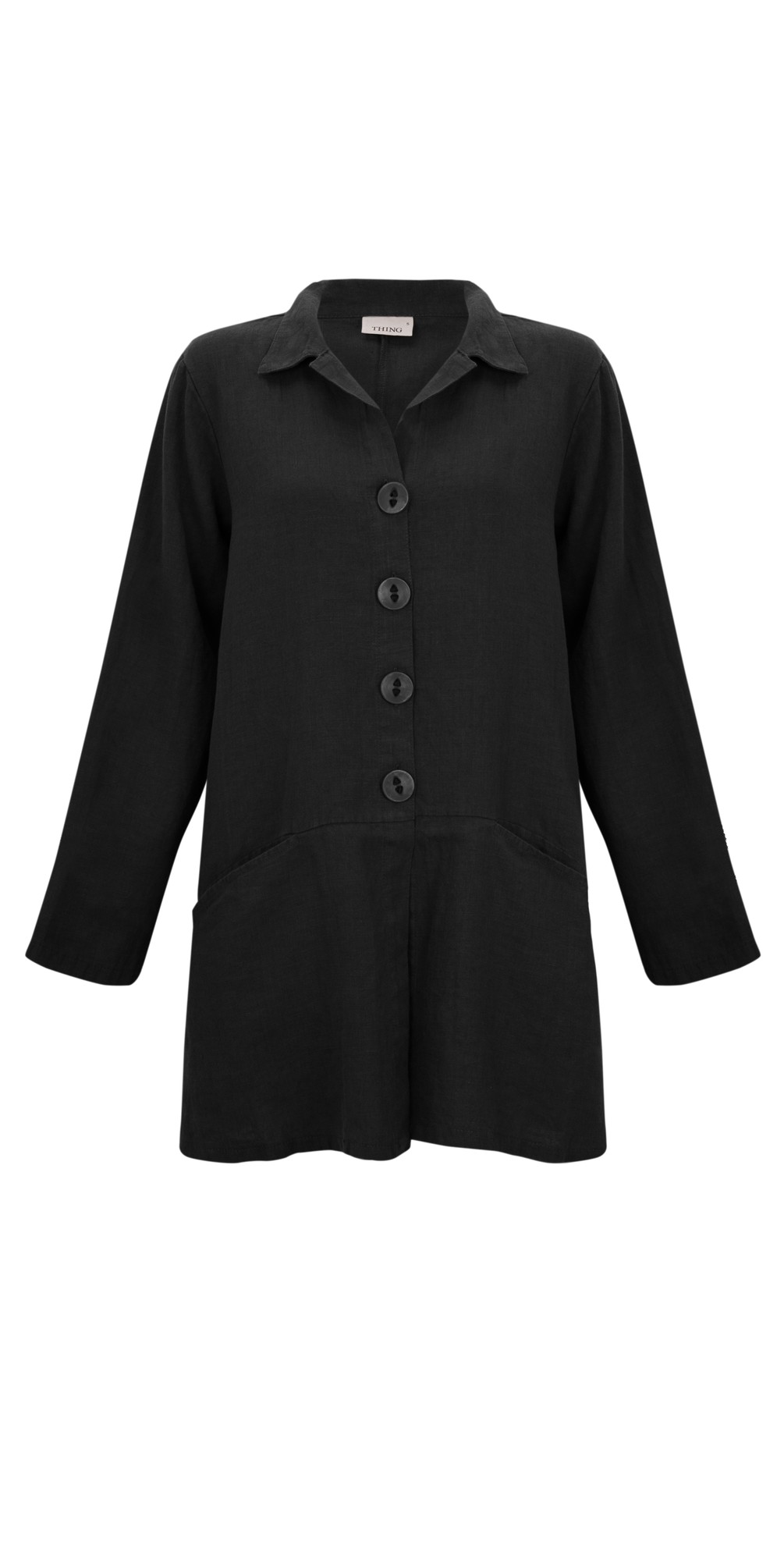 Thing Jet Pocket Winter Linen Jacket in Black