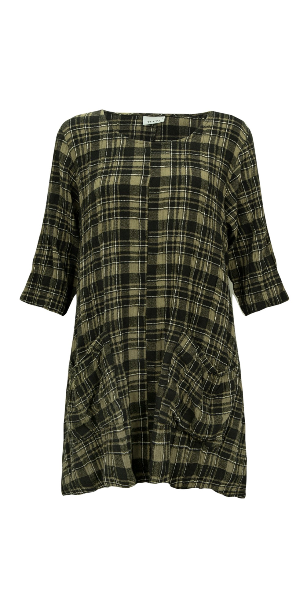 Thing Two Pocket Check Print Tunic in Herb