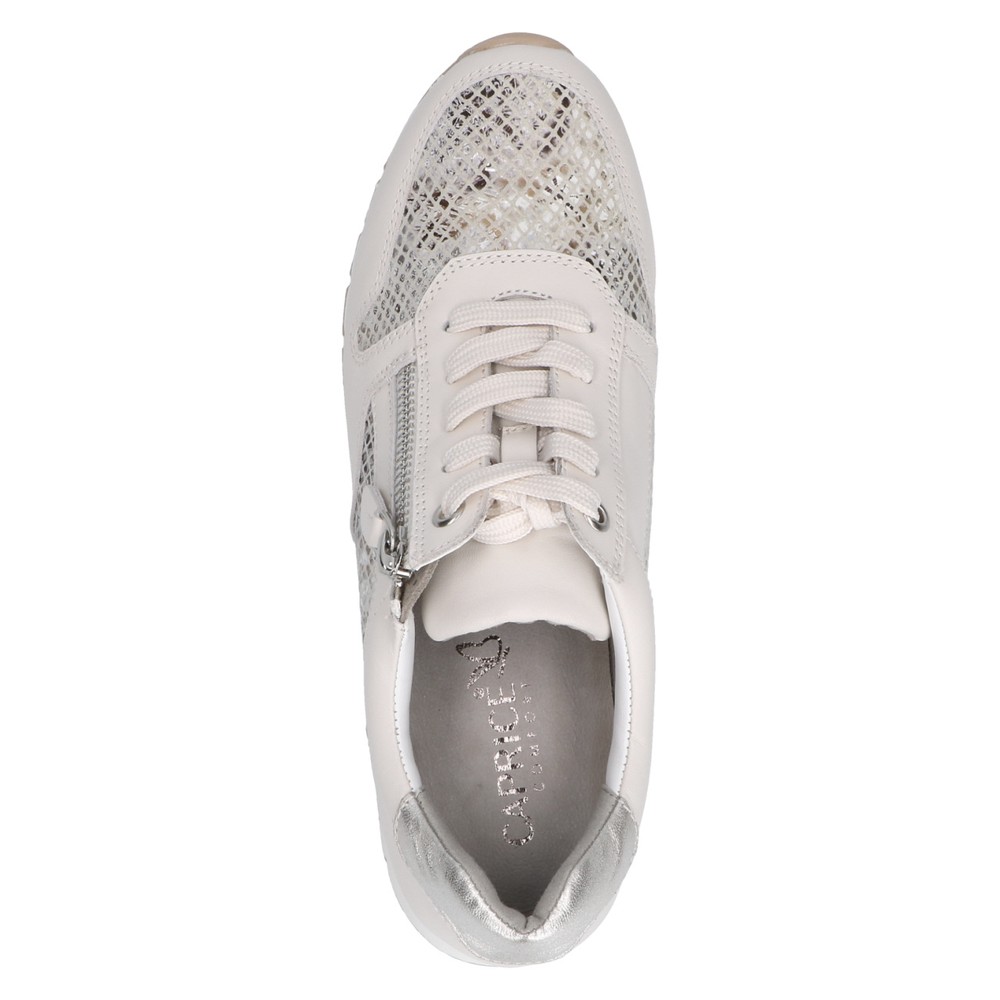 Caprice Footwear Ginger Zip Trainer in White / Silver / Snake